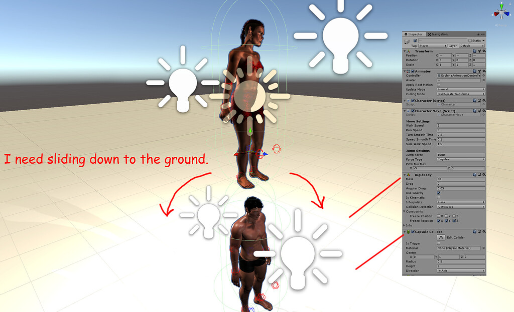 I need Rigidbody Character to slide down to the ground. - Unity Engine - Unity Discussions