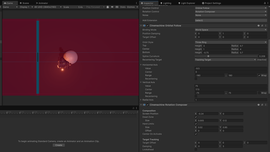Rotation composer tracking target lies outside hard limits while using orbital follow - Unity ...