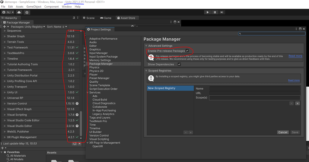 Pre Release packages not displayed in 2021.3.1f1 but displayed in 2021. ...