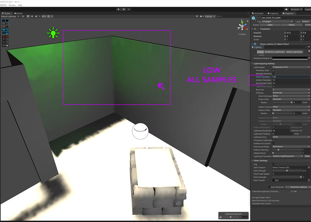 Progressive CPU baked lighting -- increasing samples amount causes blobbiness -- Pic Heavy ...