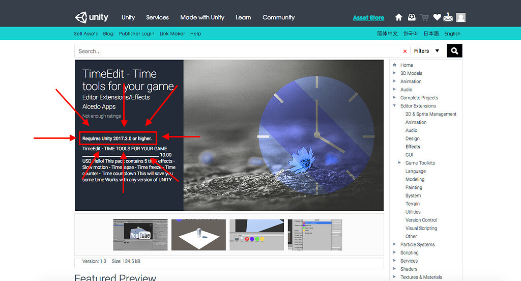 Change version of required version of unity - Asset store publisher ...