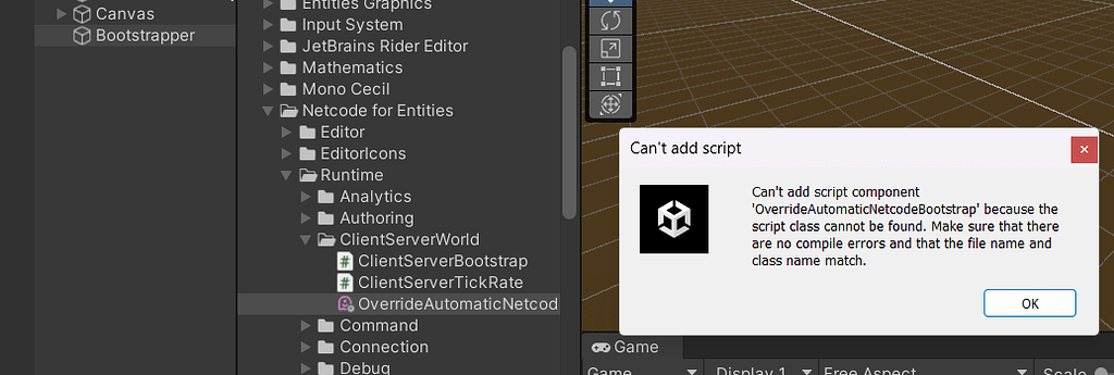 Can't add script component OverrideAutomaticNetcodeBootstrap [Netcode ... Can't add script component OverrideAutomaticNetcodeBootstrap [Netcode ...