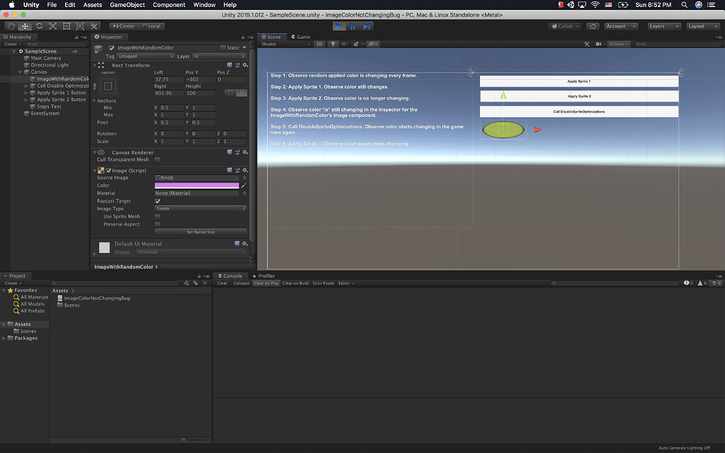 In 2019.1, changes to Image.color are not displayed after changing its sprite via C# - Unity ...