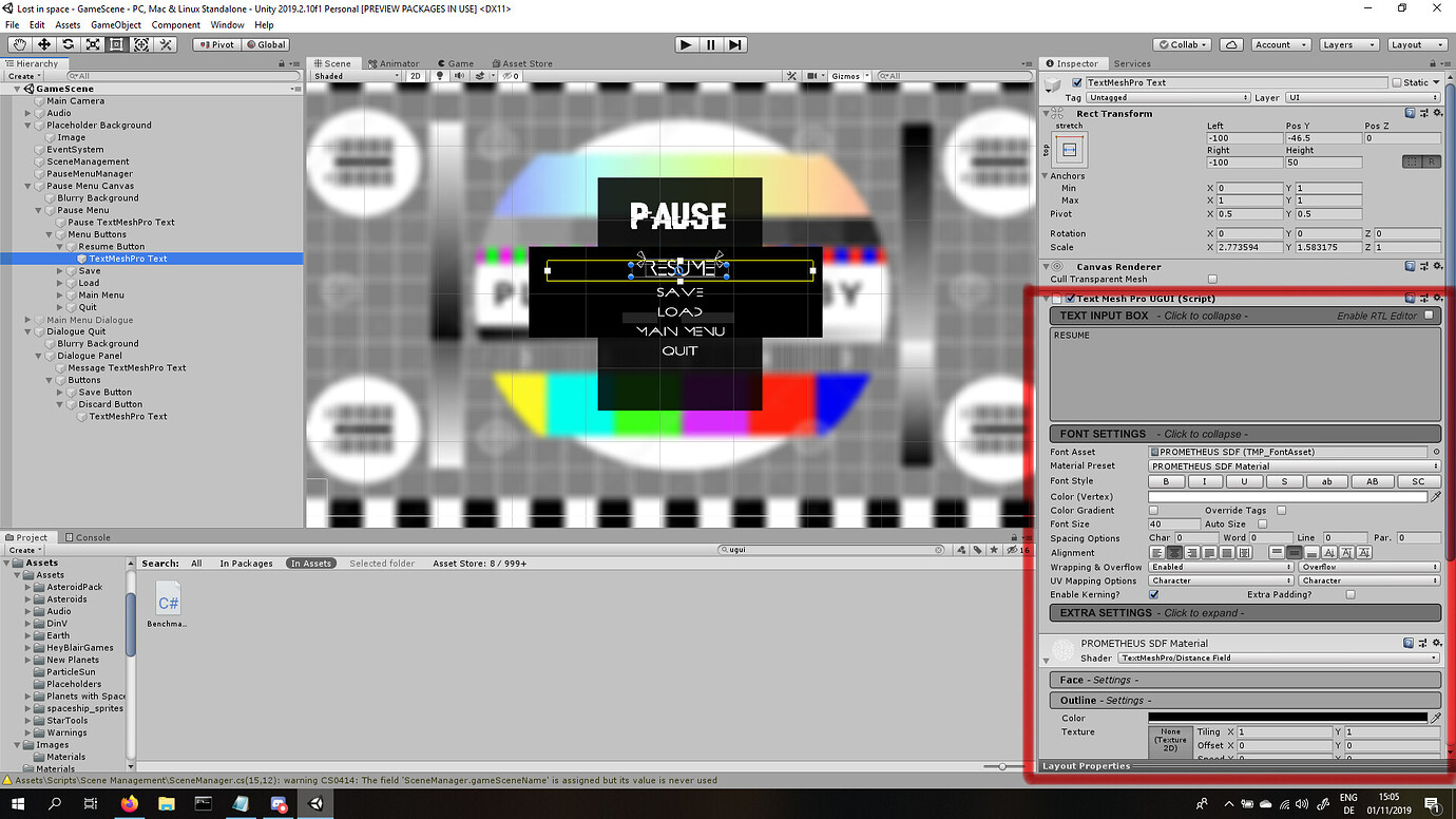 [SOLVED] TextMesh Pro - Text not showing after re-opening Unity - Unity Engine - Unity Discussions