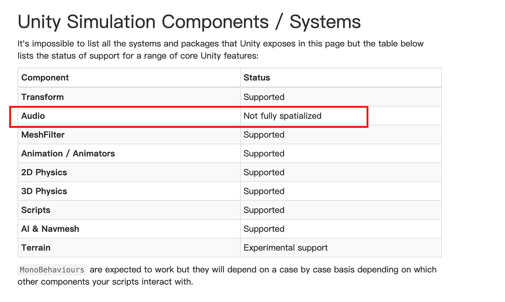 What is "not fully spatialized" mean in the PolySpatial document? - Unity Engine - Unity Discussions
