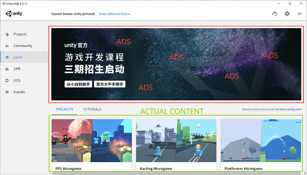 Unity Hub Ads that are forced upon users - Unity Engine - Unity Discussions