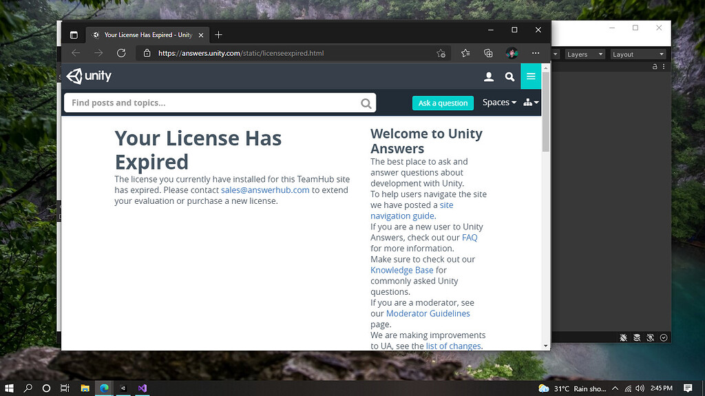 Unity Answers - License Expired - Unity Engine - Unity Discussions