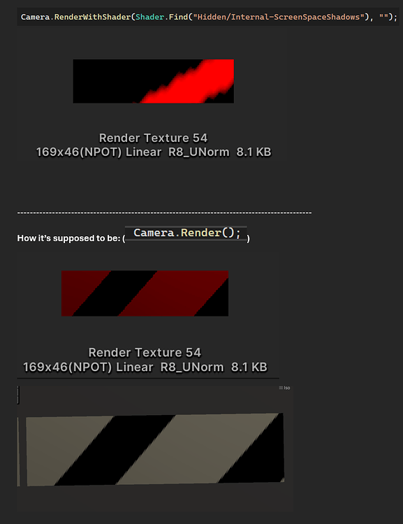 Camera Renderwithshader And Screenspace Shadows Not Rendering Correctly Unity Engine