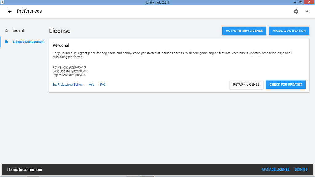 My personal license is expiring in one day - Unity Engine - Unity ...