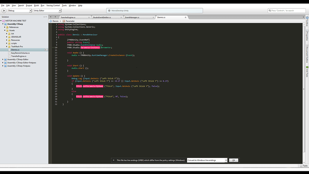 Fmod Instance Parameter Doesnt Exist Its Becoming Red In The Compiler Unity Engine Unity 5119