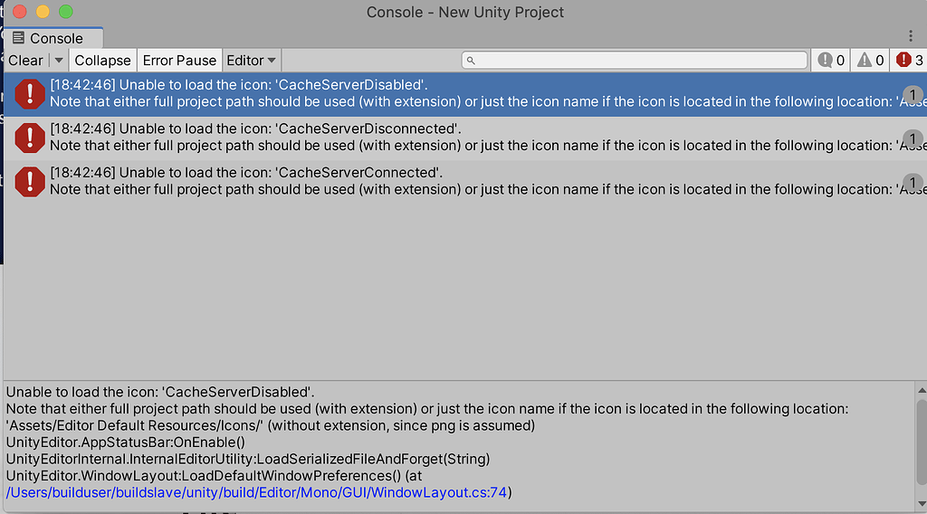 Unable to load the icon: 'CacheServerDisabled'. Problem occurring - Unity Engine - Unity Discussions