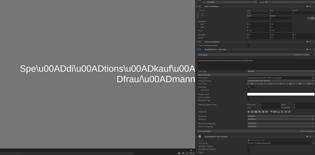 Soft hyphenation not working when setting through script - Unity Engine - Unity Discussions