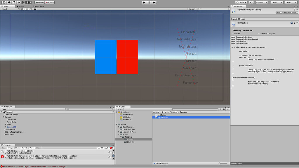 An Unity3D button appears to be null while trying to disable it - Unity ...
