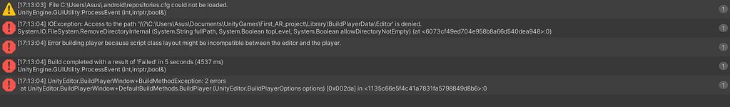 Error while building AR project - Unity Engine - Unity Discussions Error while building AR project - Unity Engine - Unity Discussions