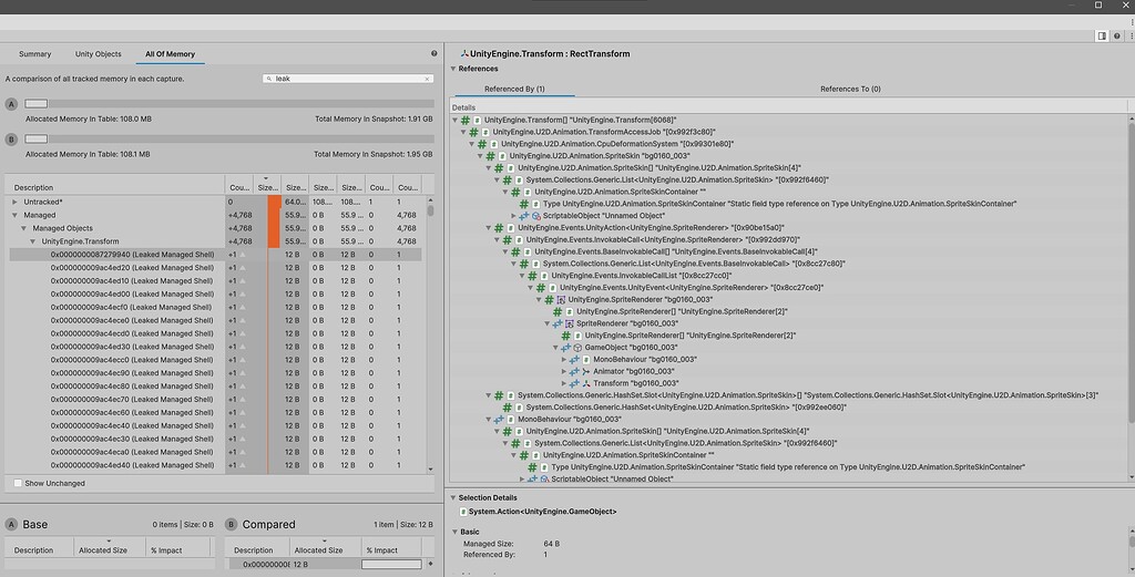 SpriteSkin memory leak (Leaked Managed Shell) - Unity Engine - Unity ...
