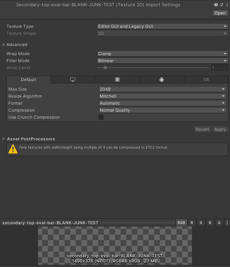 Blank 22 Kb Sized Png Costs 21 Mb In Unity What Does This Represent What To Do Unity