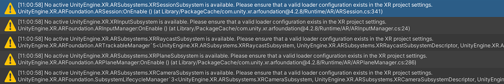 [No active UnityEngine.XR.ARSubsystems.XRSessionSubsystem is available] Error problem - Unity ...