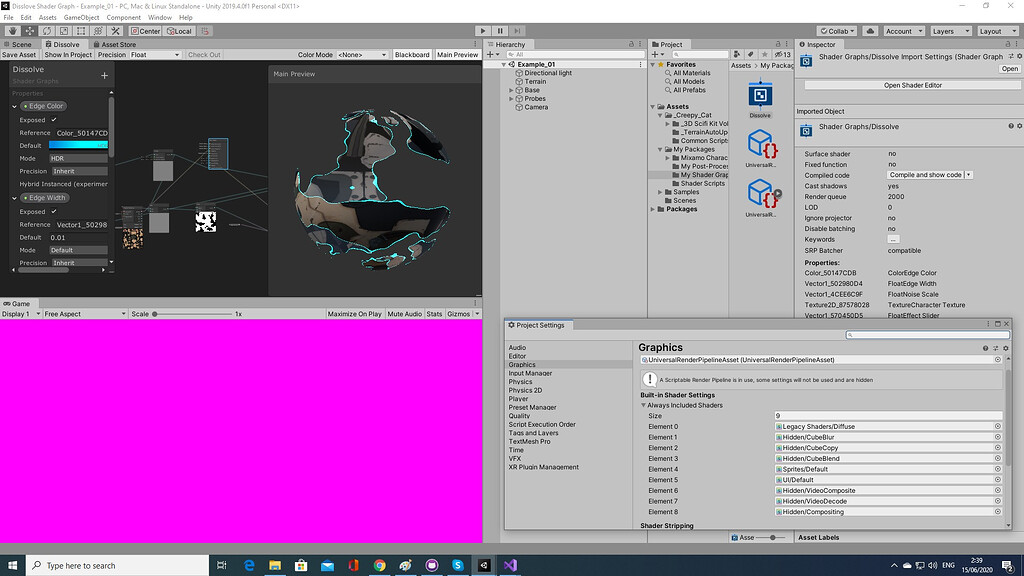 I add my new shader pipline asset to the Edit > Project Settings ...