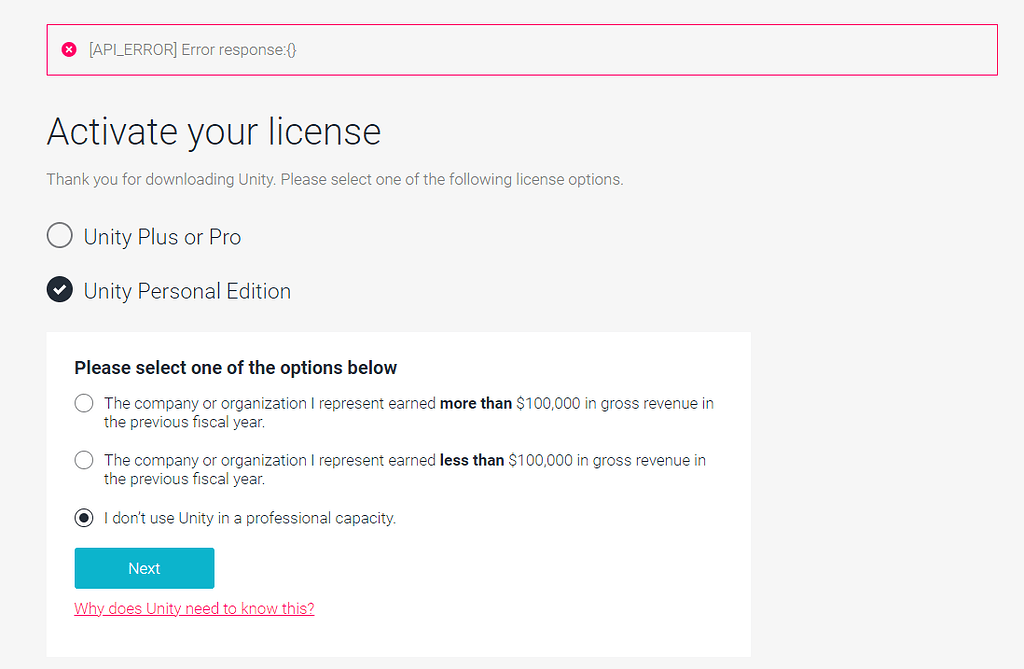 License problem - [API_ERROR] Error response:{} - Unity Services - Unity Discussions