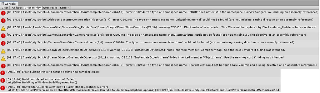 Strange, Giving me 6 errors in editor but in the script/s in visual ...