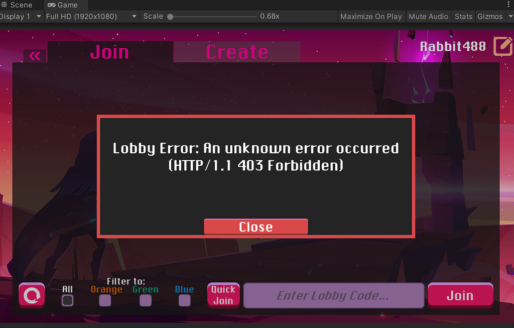 403 Forbidden when using lobby sample - Unity Services - Unity Discussions