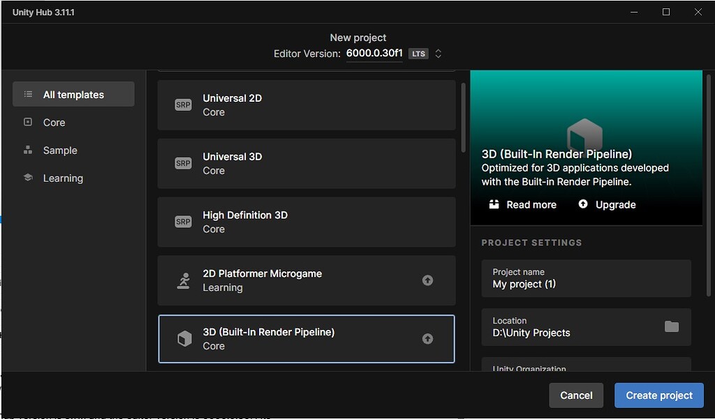 Where can i find the regular 3D Core template when creating a new project? - Unity Engine ...