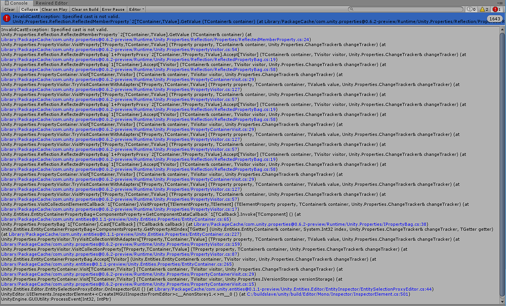 Entity Debugger Error On Hybrid And Pure Entities Unity Engine Unity Discussions 6231