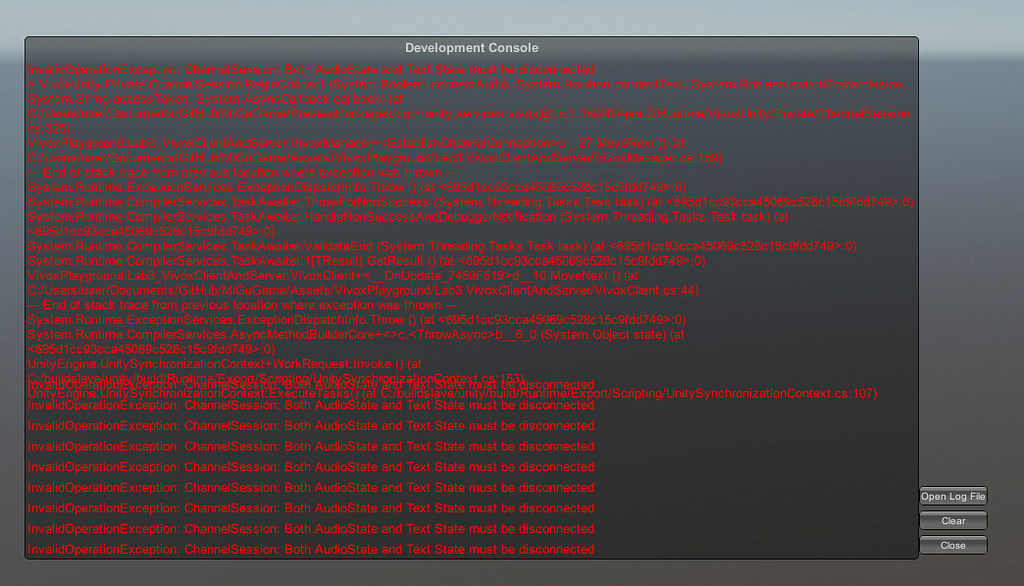 InvalidOperationException: ChannelSession: Both AudioState and Text State must be disconnected ...