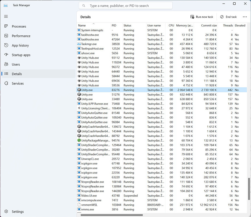 Unity says it is opening with administrator privileges, but nothing seems to be causing this ...