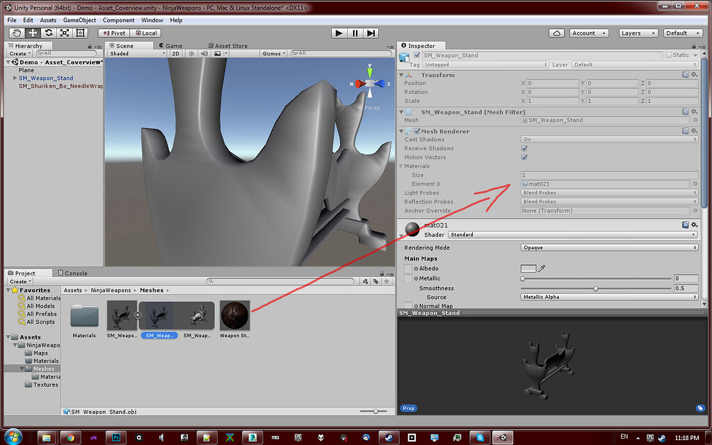 Inspector / Mesh Renderer option greyed out? Trying to replace Material ...