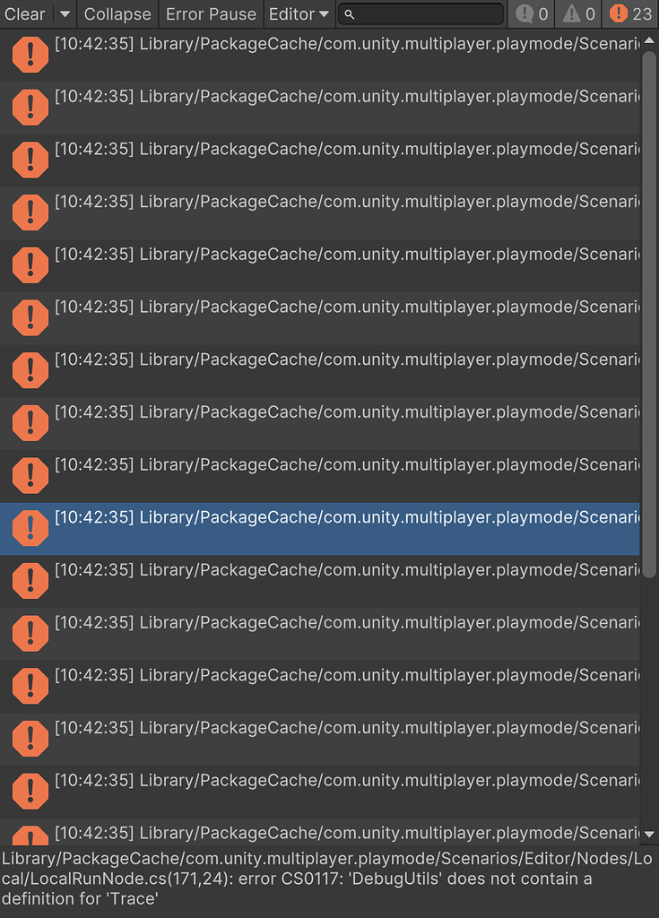 Installing Multiplayer Play Mode - DebugUtils does not contain a definition for Trace - Unity ...