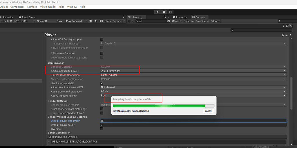 Unity 2022.3 stuck when change api compatibility level to .NET ...