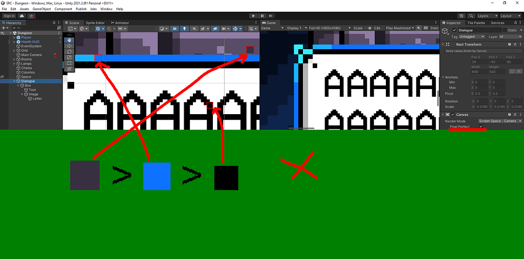 Pixel Perfect Gui Is Not Pixel Perfect At All Distorted Text In Game Tab Unity Engine