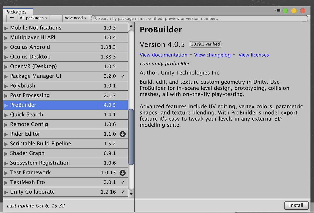 [SOLVED] ProBuilder is missing in Package Manager - Unity Engine - Unity Discussions