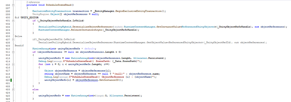 NullReferenceException in AsyncLoadSceneOperation.ScheduleSceneRead() but only in built game ...