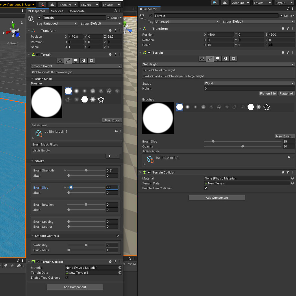 terrain brush tool issues (can't see/change stoke settings) - Unity Engine - Unity Discussions