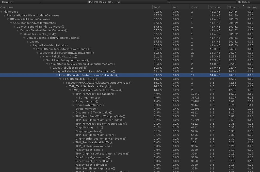 Significant perf drop using a text field inside a ScrollRect - Unity Engine - Unity Discussions