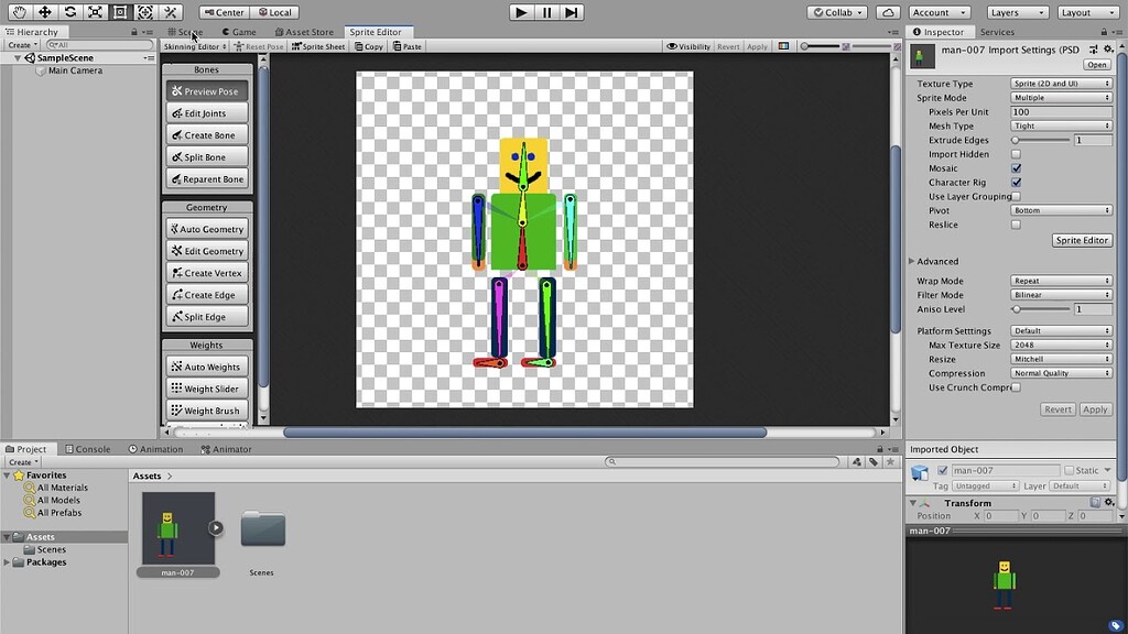Unable to see the bones on the sprite ("Sprite skin" was used) - Unity ...