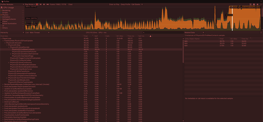 Help with Physics2D.FindNewContacts Lag in 2D RTS Game - Unity Engine ...