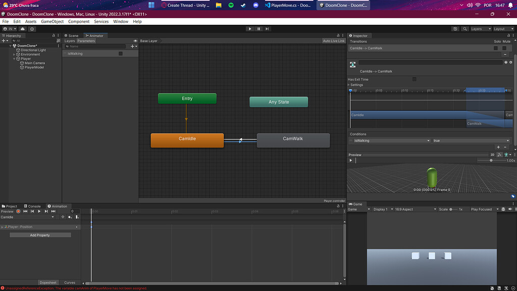 Why Cant I Assign Main Camera Into My Players Camera Animation Script Unity Engine Unity