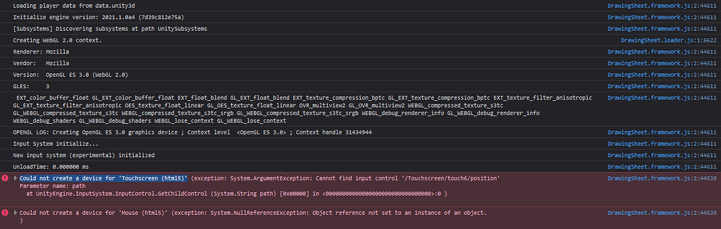 Could Not Create A Device For Xxx Html5 Error In Webgl Build Unity Engine Unity