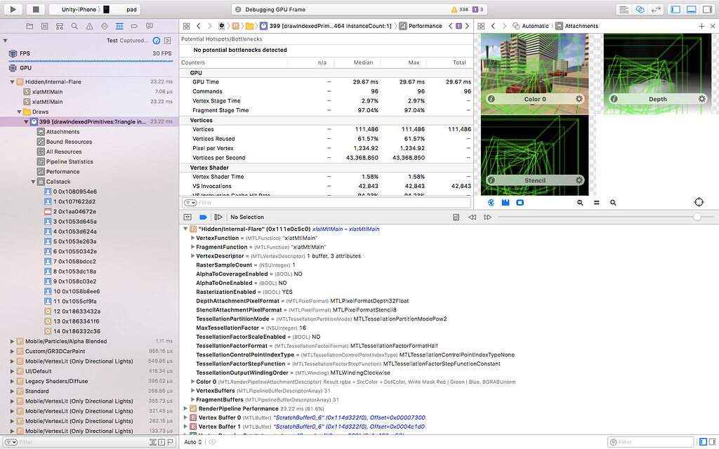 Debugging GPU Frame - Xcode 9.1 - what are those green shapes? - Unity Engine - Unity Discussions