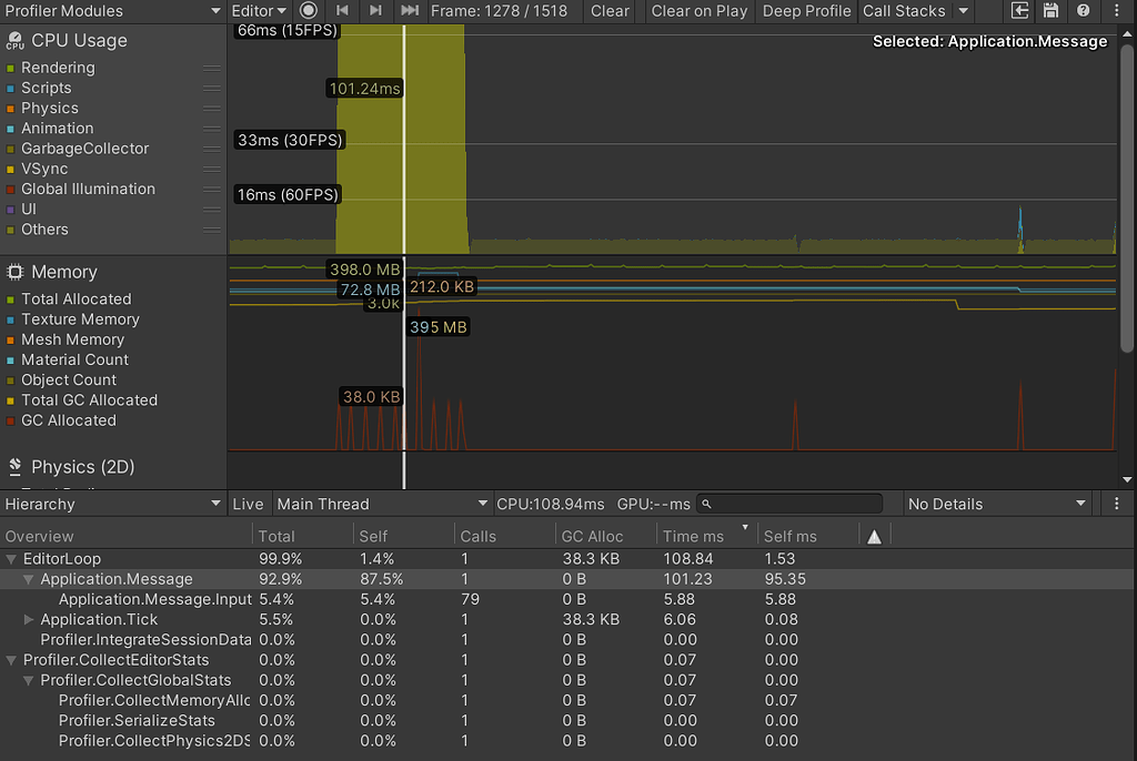 2020 1 2f Editorloop Application Message Lag Spikes Unity Engine Unity Discussions