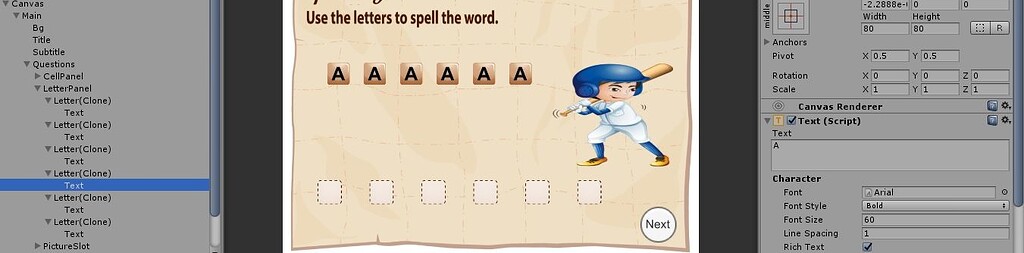 charArray elements to each UI Text of letter objects - Unity Engine - Unity Discussions