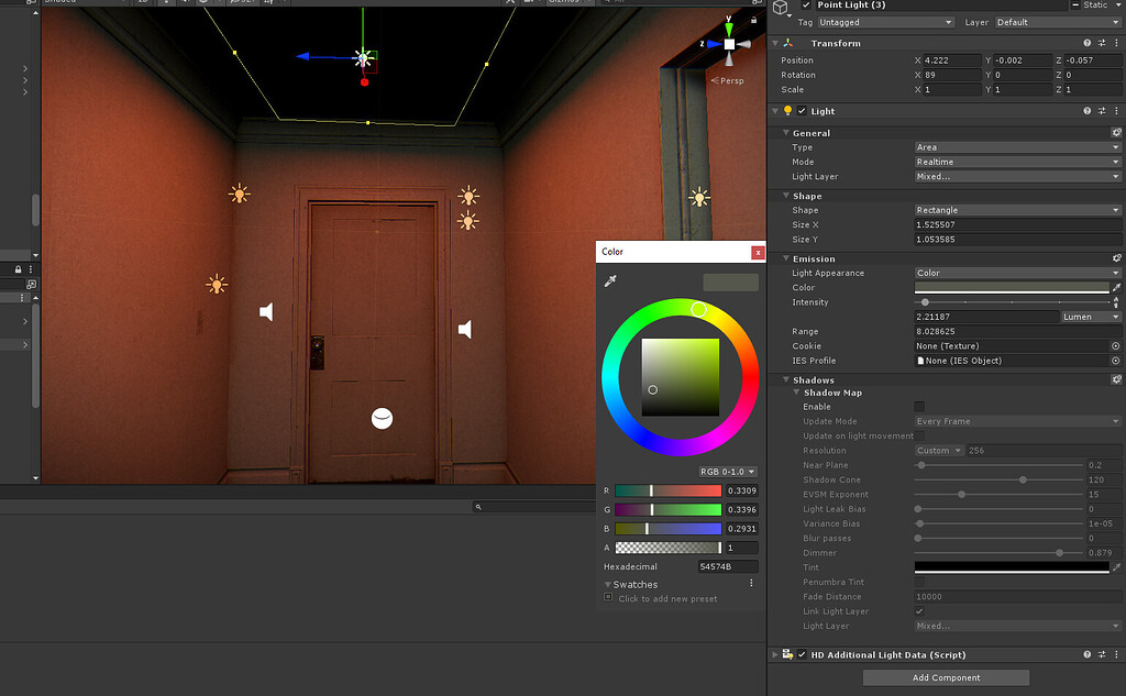 Area light changes color at run time in HDRP and now in editor (not displaying chosen color ...