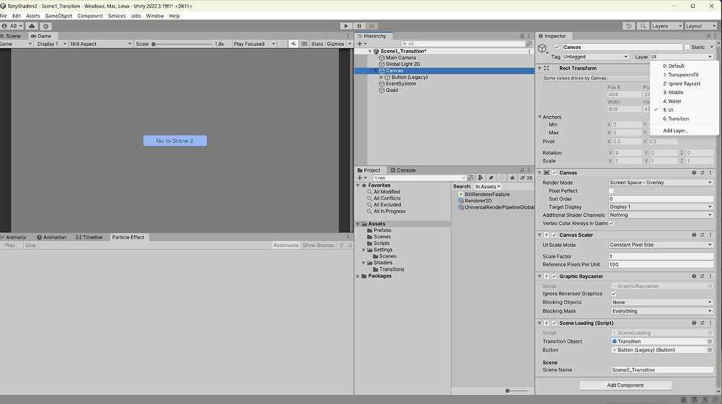 2D Renderer - Why does Full Screen Pass Renderer Feature not effect Canvas Button color? - Unity ...