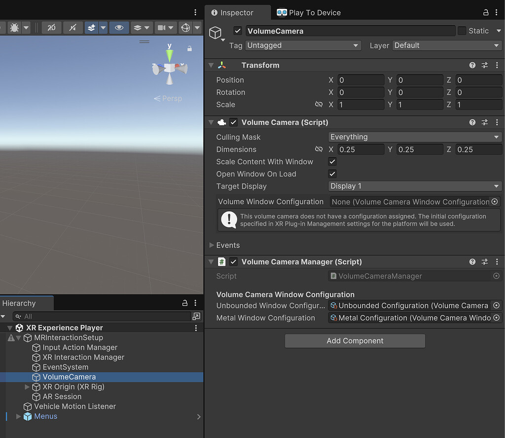 Hybrid mode not working with Volume Camera WIndow Configuration switch in code? - Unity Engine ...