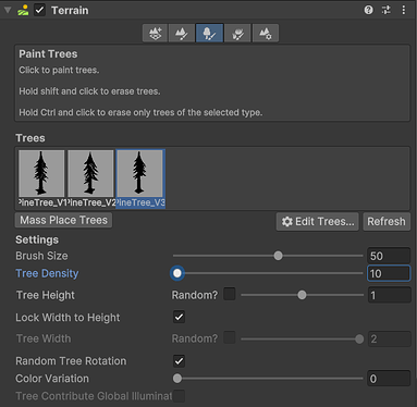 "Tree Density" bottom value in the "Paint Tree" section of Terrains is ...