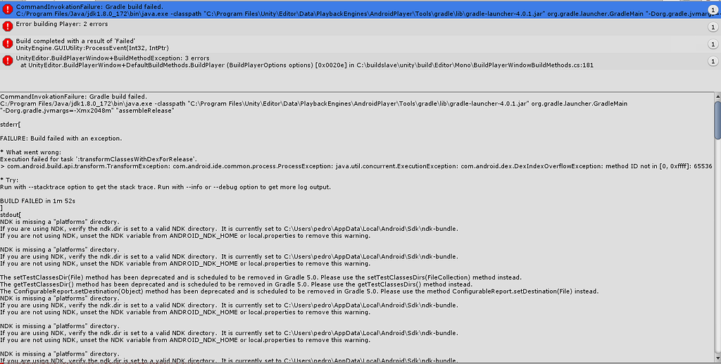 Build Android Error:"Execution failed for task ':transformClassesWithDexForRelease'." - Unity ...