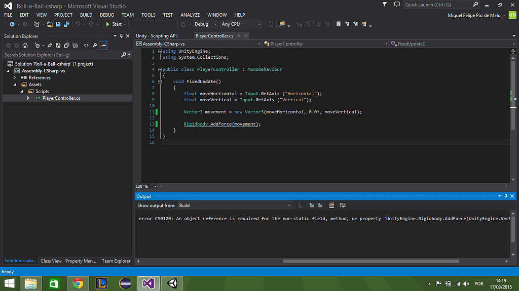 Roll-a-Ball scripting issue - Unity Engine - Unity Discussions